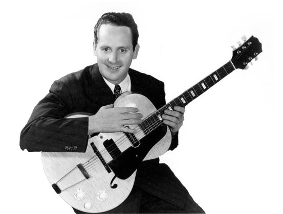 Above is Les Paul with one of the new solid body guitars in the 1940's